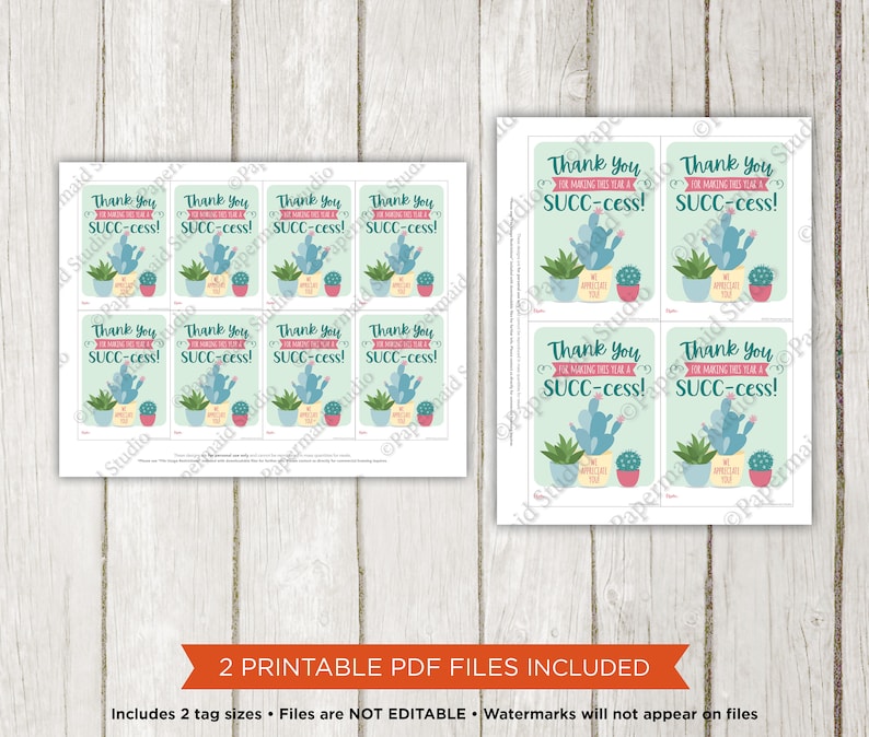 Teacher Appreciation Gift Succulent Tag Printable Staff - Etsy