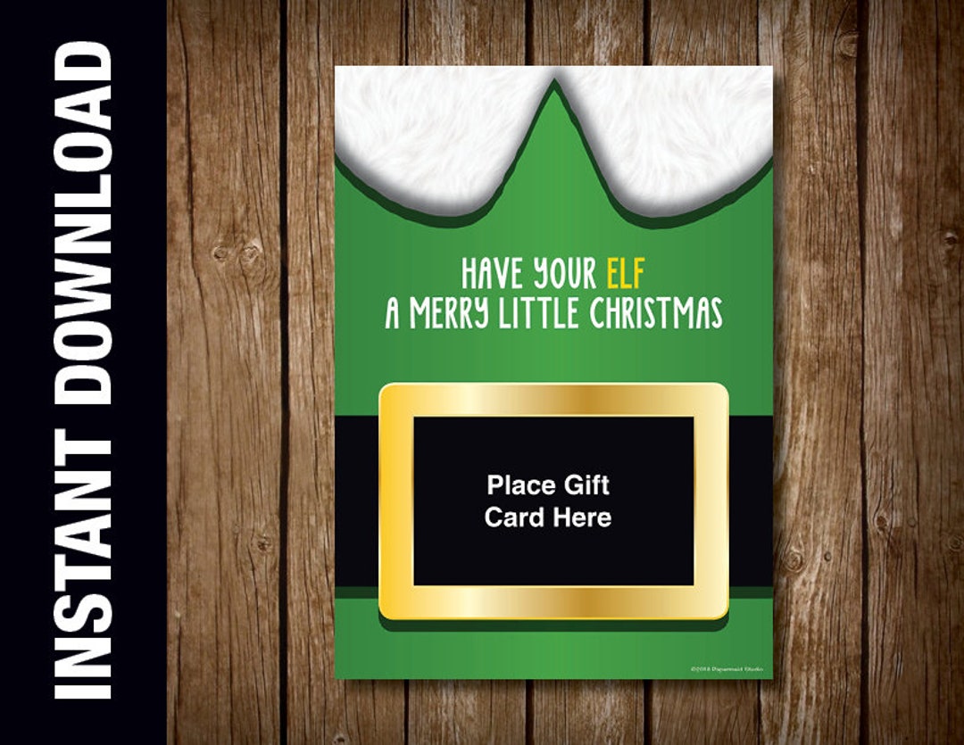 PRINTABLE Elf Holiday Card Printable Elf Themed Christmas Gift Card ...