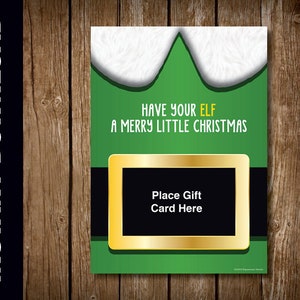 PRINTABLE Elf Holiday Card Printable Elf Themed Christmas Gift Card ...