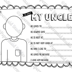 PRINTABLE Uncle Portrait Coloring Sheet and Questionnaire Gift / Card ...