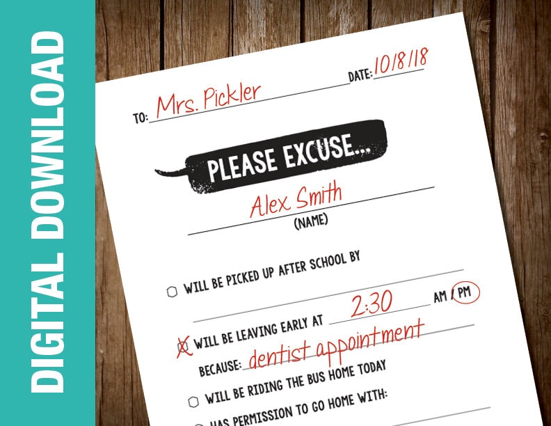 School Absence Note Printable - Excuse Note for School - Parent Notes ...