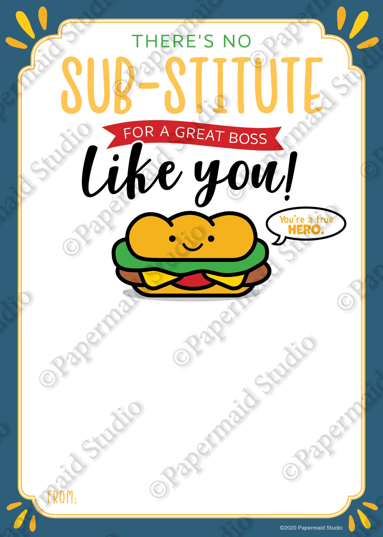 PRINTABLE Boss's Day Sub Sandwich Gift Card Holder - Boss Thank You ...