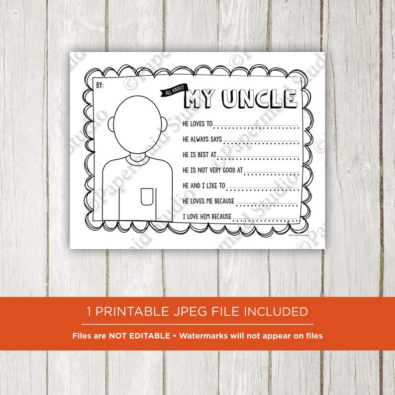 All About My Uncle Printable Questionnaire - Uncle Birthday Card ...