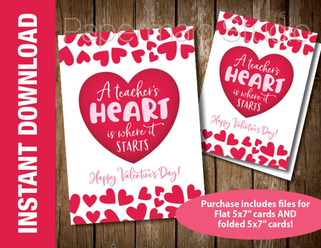 PRINTABLE Teacher Valentine Card - Valentine's Day Card for Teacher ...