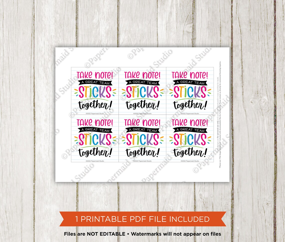 Sticky Note Tag Printable - Great Team Sticks Together - Employee ...