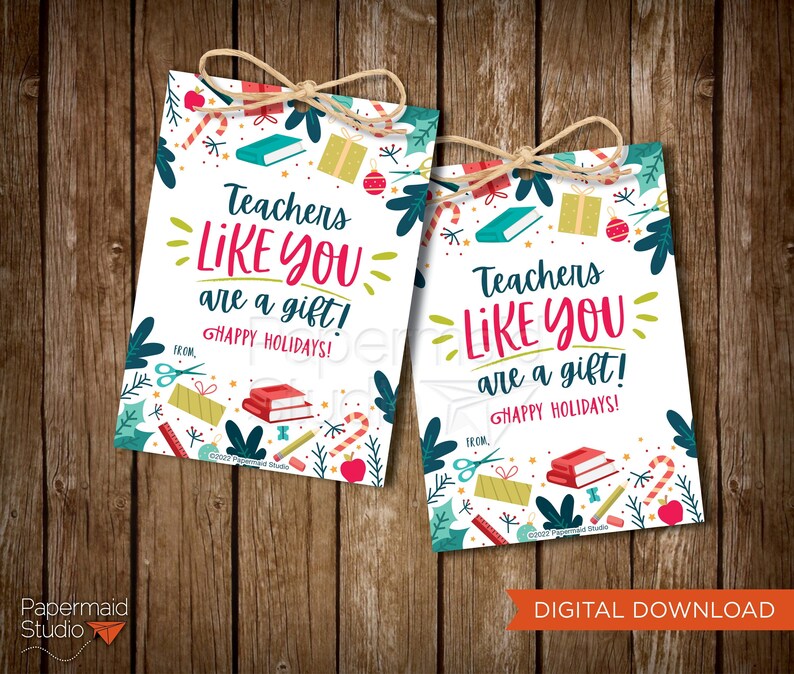 Teacher Christmas Gift Tag Printable - Teacher Christmas Card - Teacher ...
