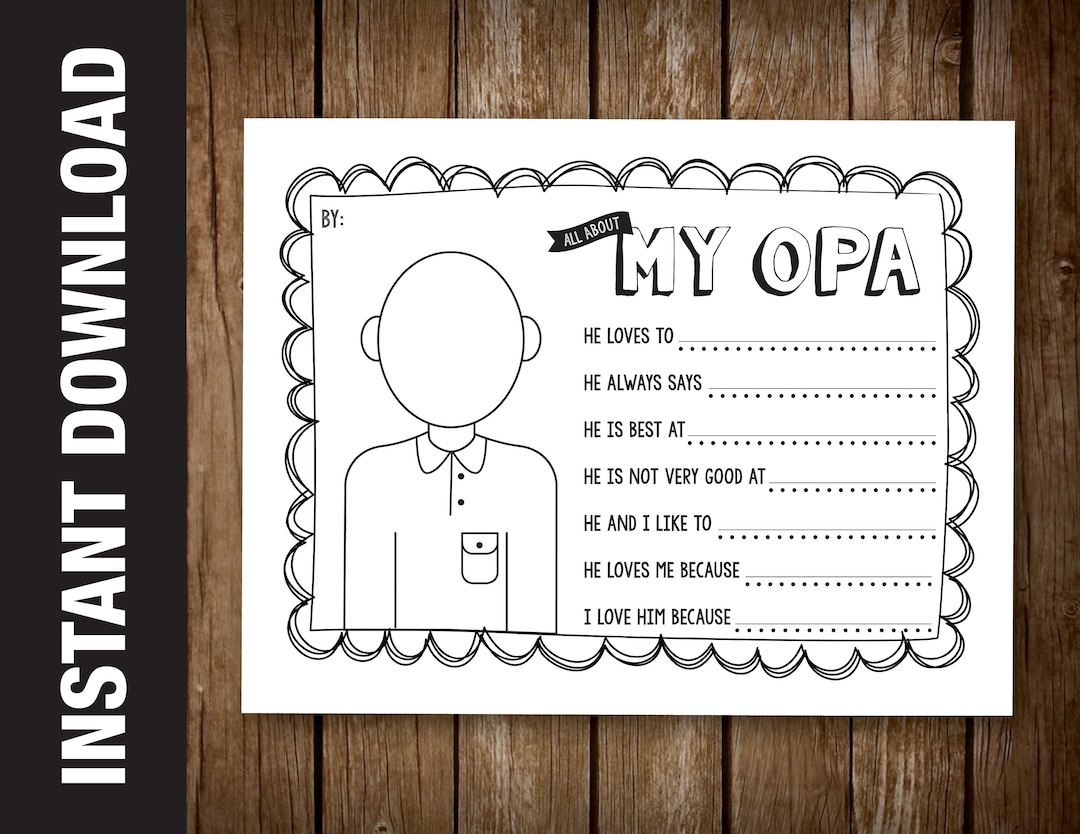 PRINTABLE Opa Portrait Coloring Sheet and Questionnaire Gift / Card ...