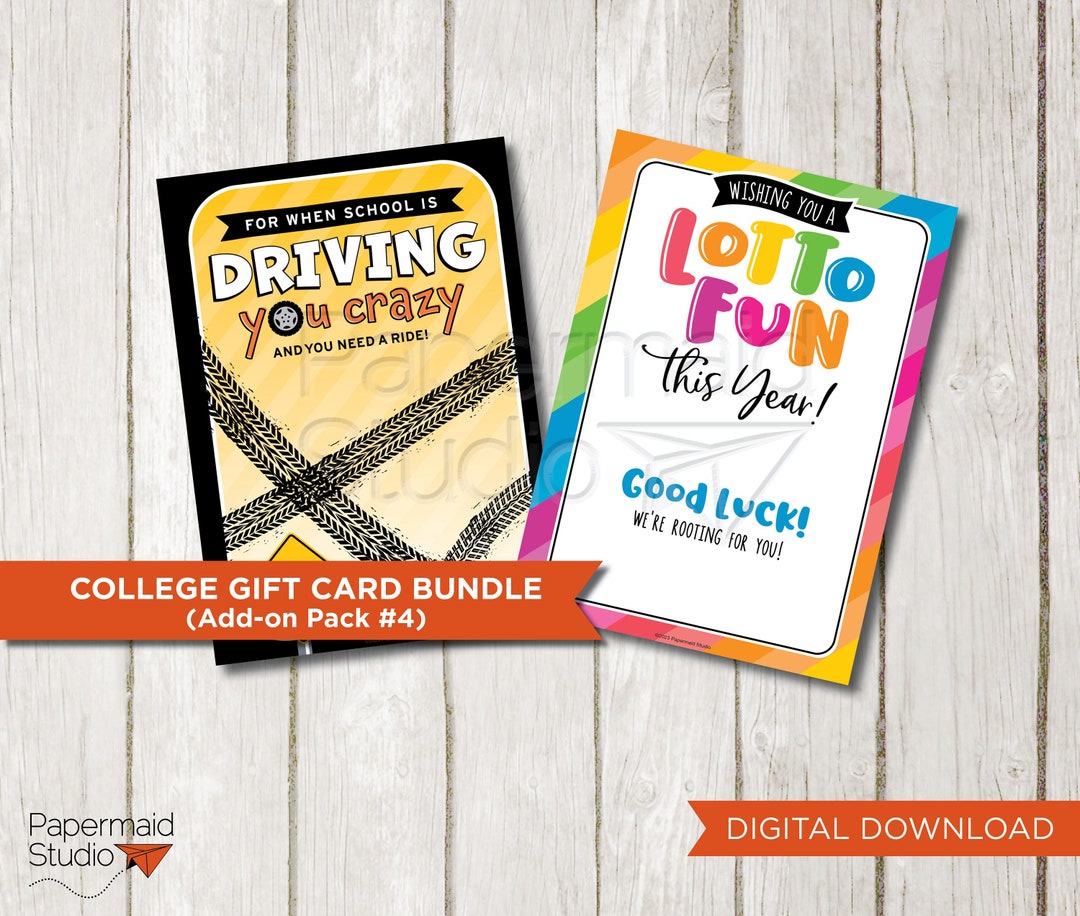 College Student Gift Card Book Add-on Pack #4 Printable Bundle ...