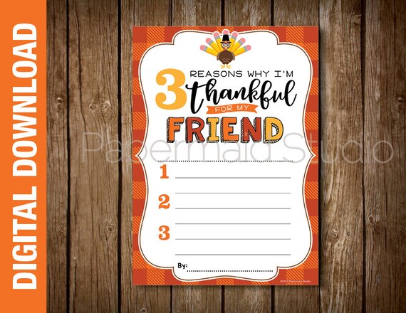 PRINTABLE Friend Thanksgiving Card School Classmate | Etsy