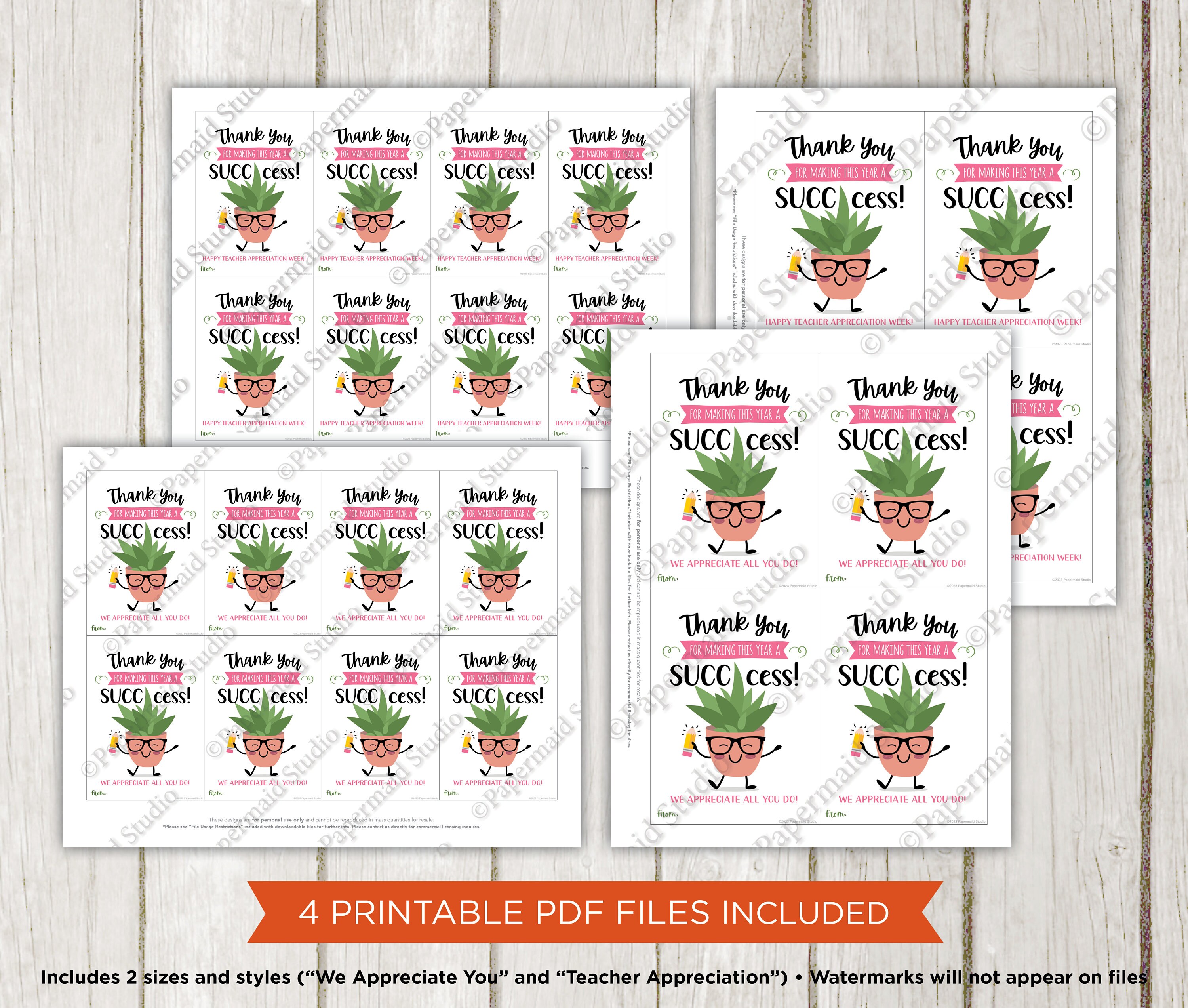 Teacher Appreciation Gift - Succulent Tag Printable - Staff Thank You ...