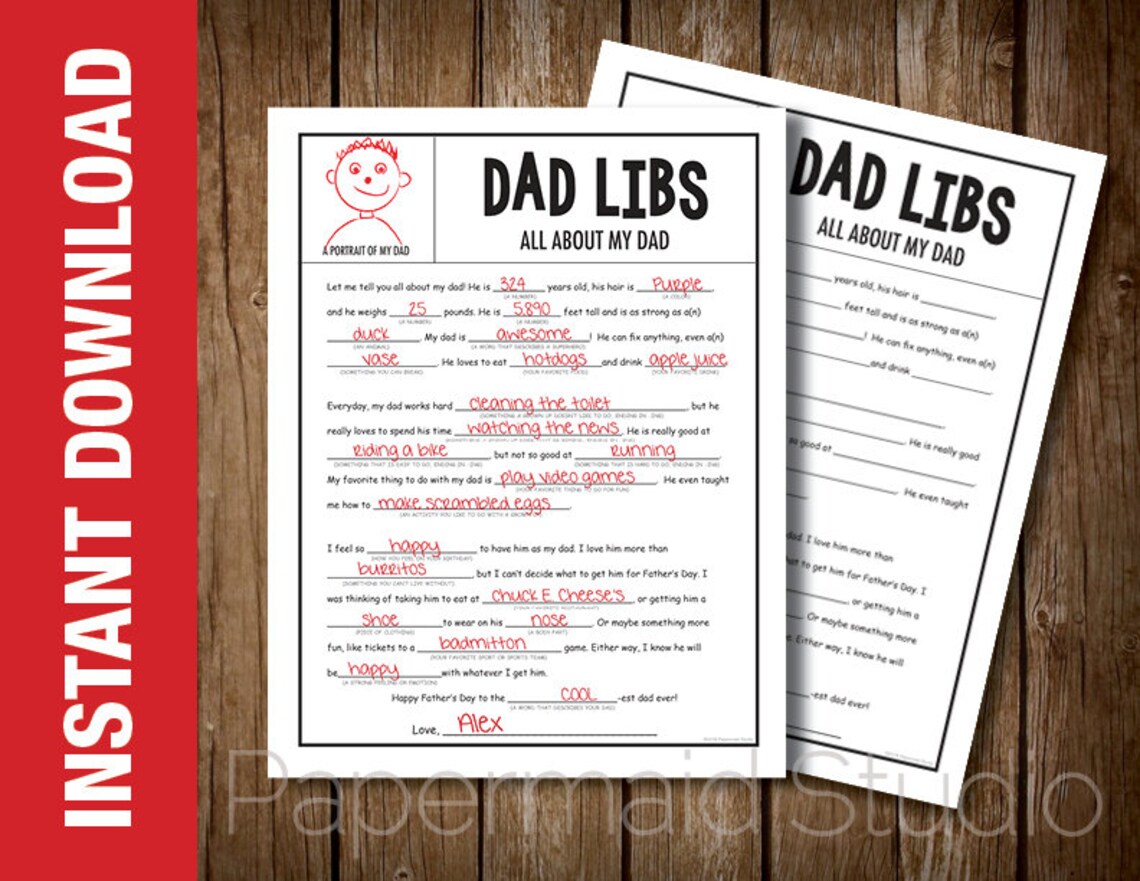 PRINTABLE All About My Dad Fill in the Blank Gift Funny | Etsy Canada