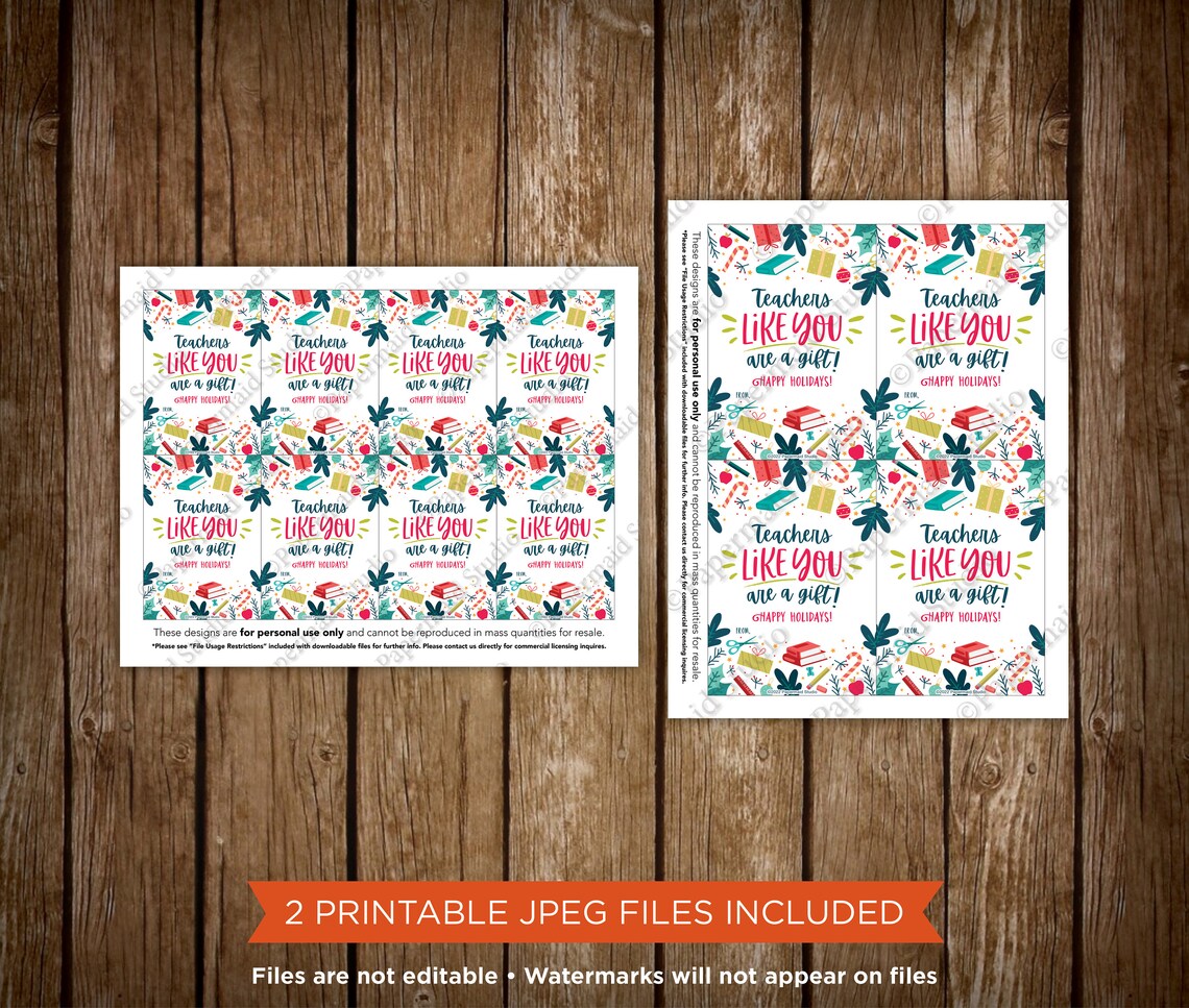 Teacher Christmas Gift Tag Printable Teacher Christmas Card - Etsy