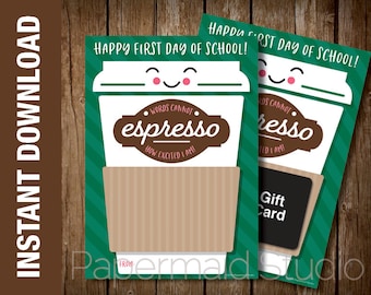 PRINTABLE Back to School Coffee Teacher Gift Card Holder | Etsy
