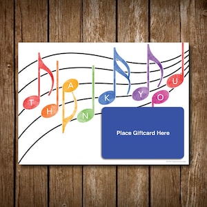 PRINTABLE Music Teacher Thank You Card -- Printable Music Teacher Gift ...