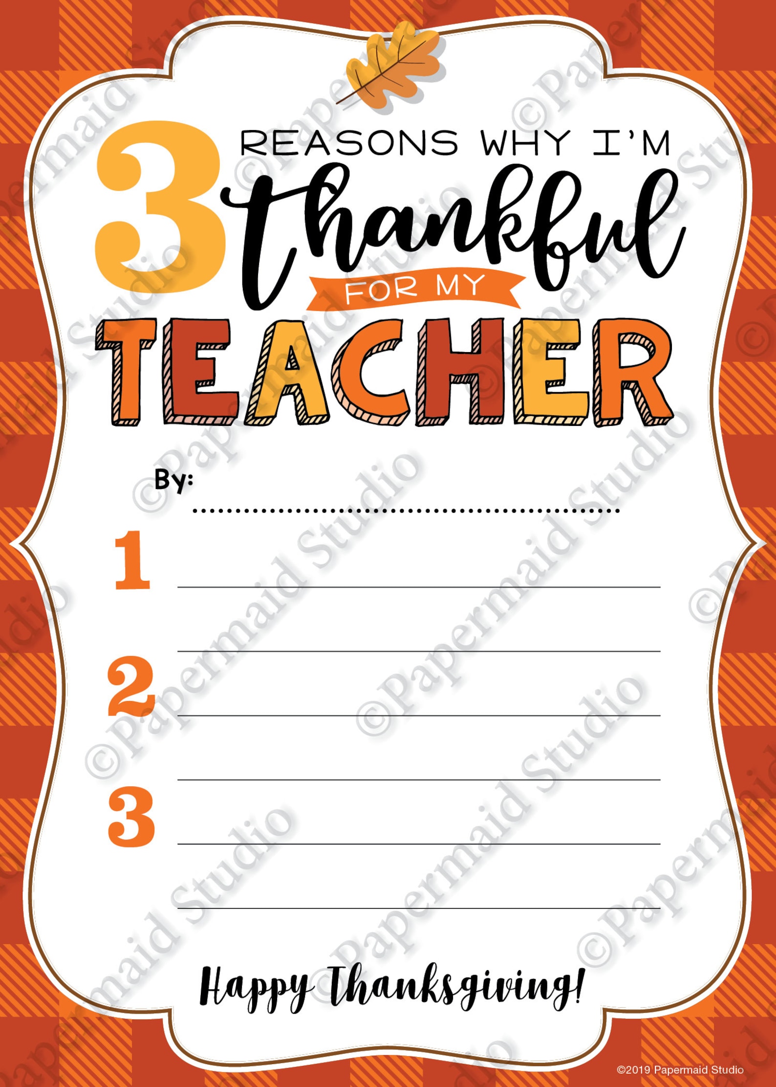 PRINTABLE Teacher Thanksgiving Card School Teacher Fill-in-the-blank ...