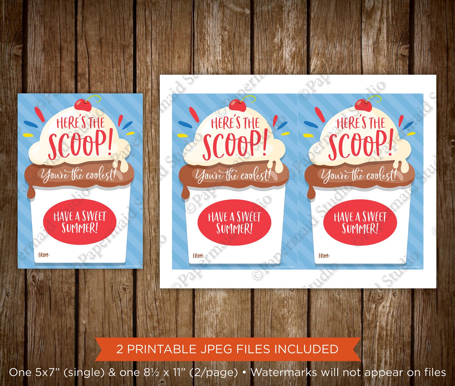 Ice Cream Gift Card Holder Printable End of the Year School | Etsy
