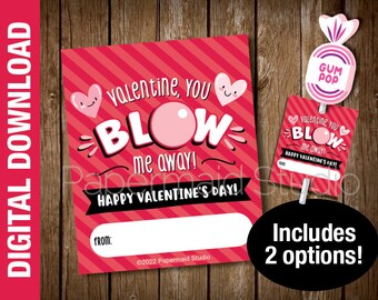 PRINTABLE Valentine's Day Lollipop Sucker Tag Valentine | Etsy