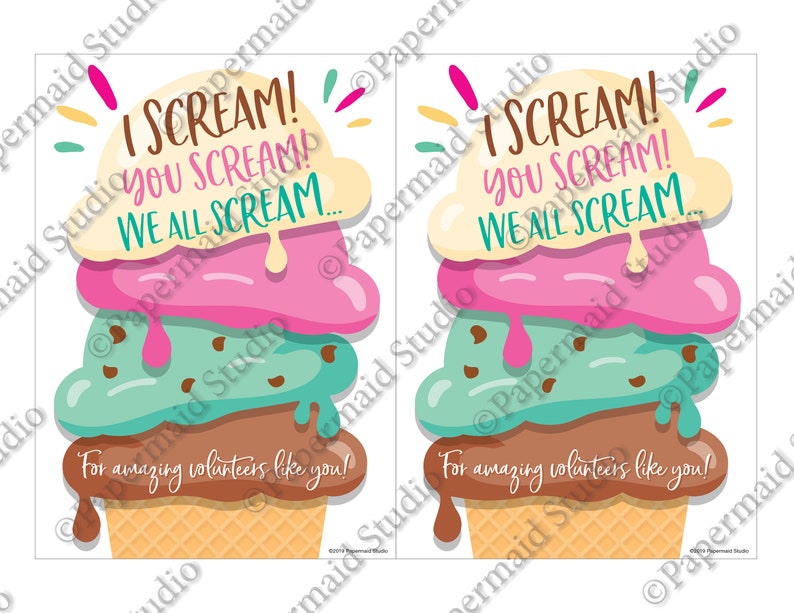 Volunteer Thank You Card Ice Cream Gift Card Holder - Class Helper ...