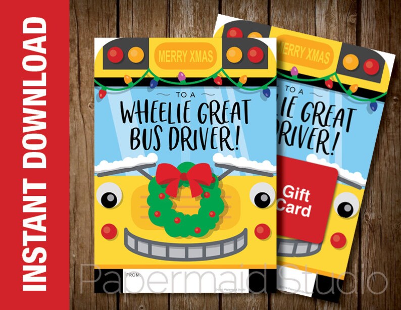 PRINTABLE Bus Driver Christmas Card Thank You -- Printable Bus Driver ...