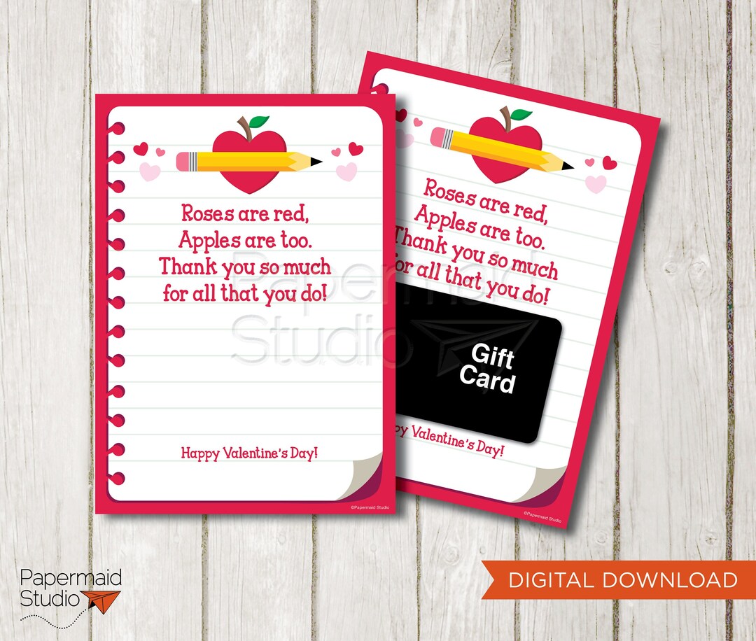 Teacher Valentine Card Printable - Teacher Valentine's Day Gift Card ...