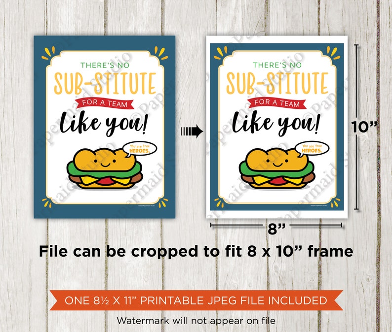 Employee Appreciation Gift Printable Sub Sandwich Thank You - Etsy