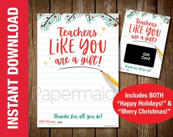Teacher Christmas Gift Card Holder Printable Virtual | Etsy