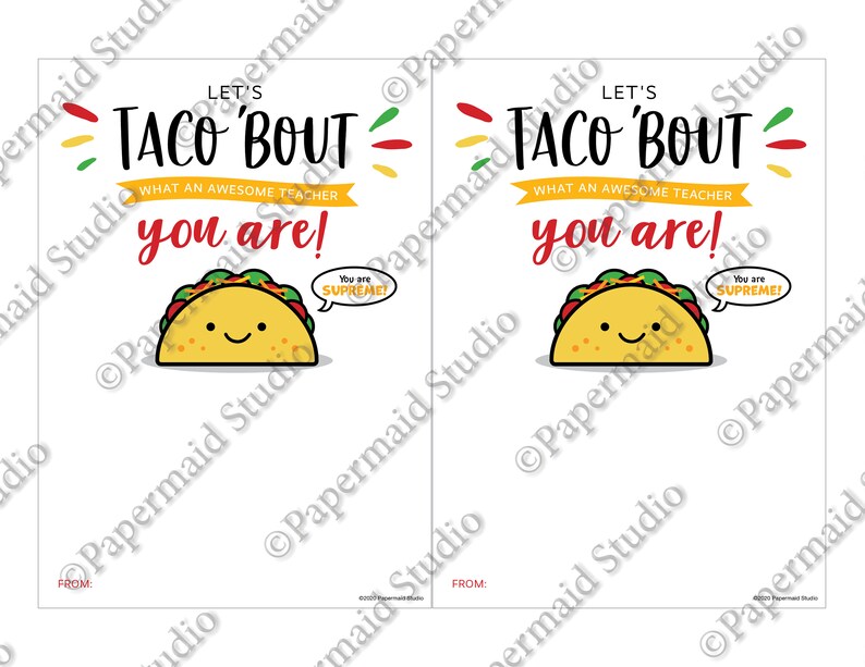 PRINTABLE Teacher Thank You Card - Taco Gift Card Holder for Teacher ...