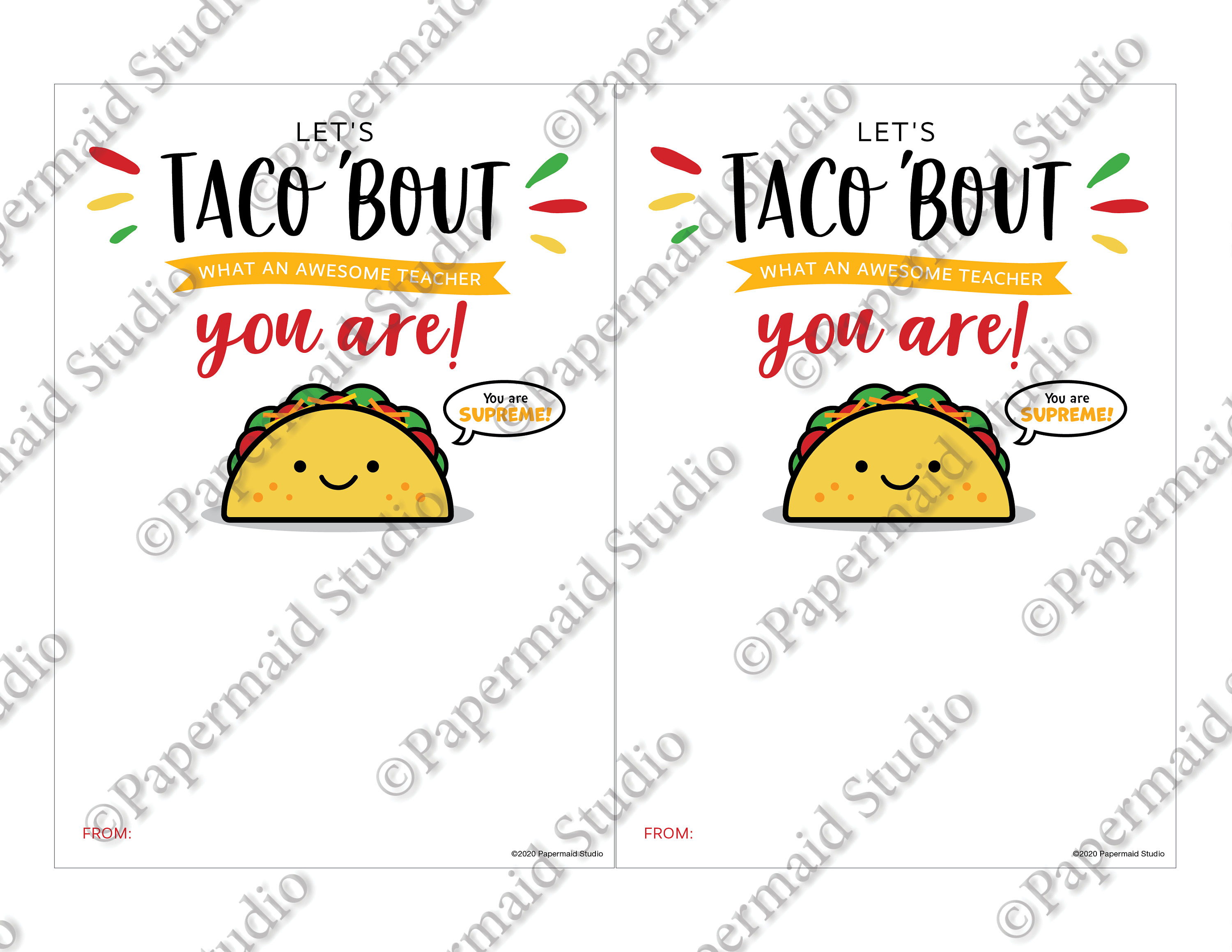 PRINTABLE Teacher Thank You Card Taco Gift Card Holder for | Etsy