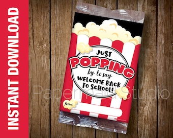 PRINTABLE Back to School Popcorn Wrap Label First Day of - Etsy