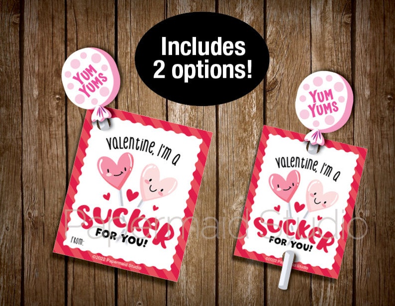 PRINTABLE Valentine's Day Lollipop Sucker Tag Valentine - Etsy