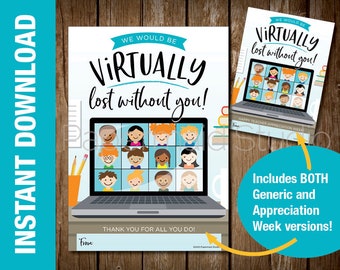 Virtual Teacher Thank You Gift Card Holder Printable | Etsy