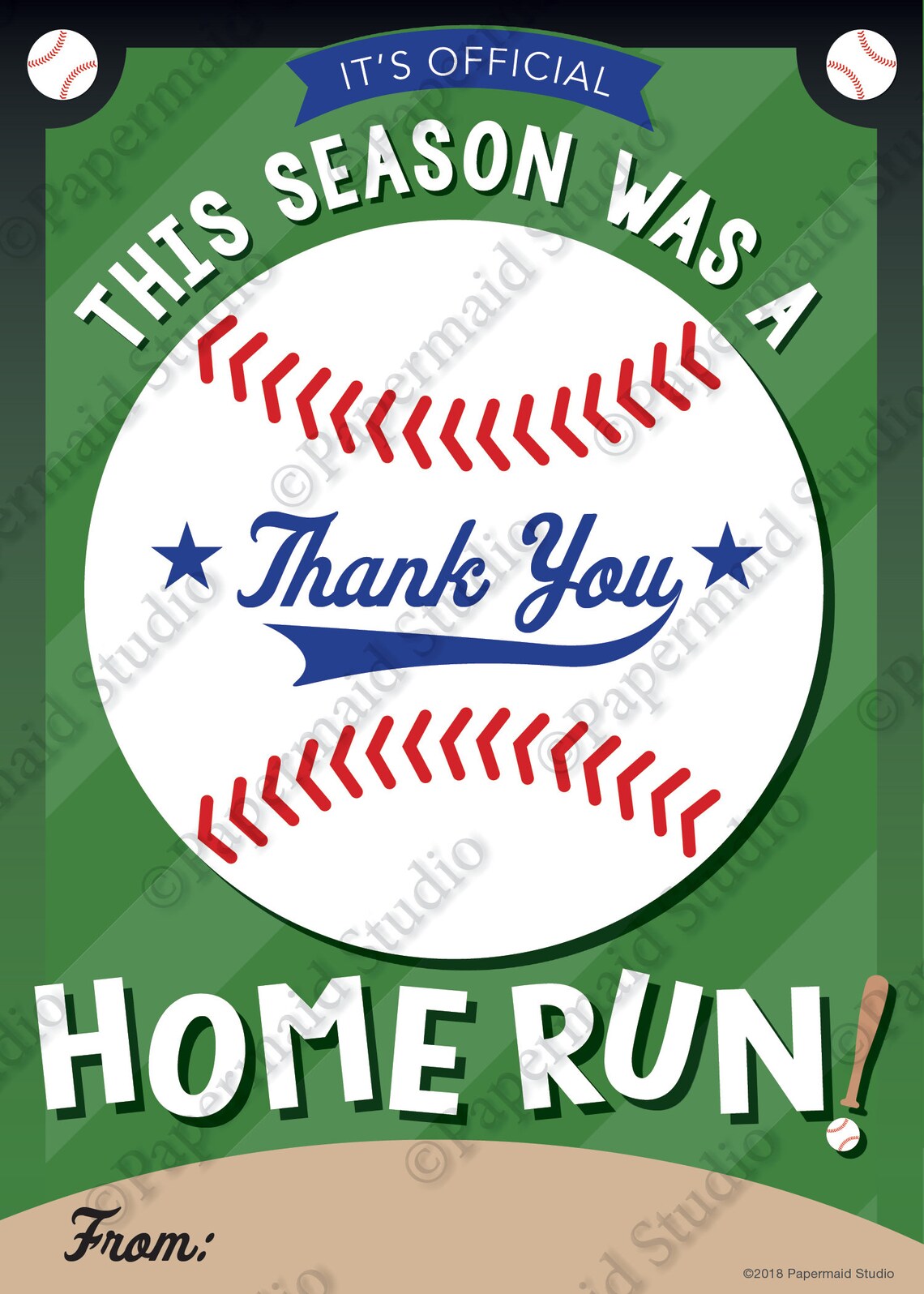 PRINTABLE Baseball Coach Thank You Card -- Printable Baseball Coach ...
