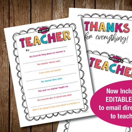 Teacher Christmas Gift Printable All About My Teacher Card - Etsy