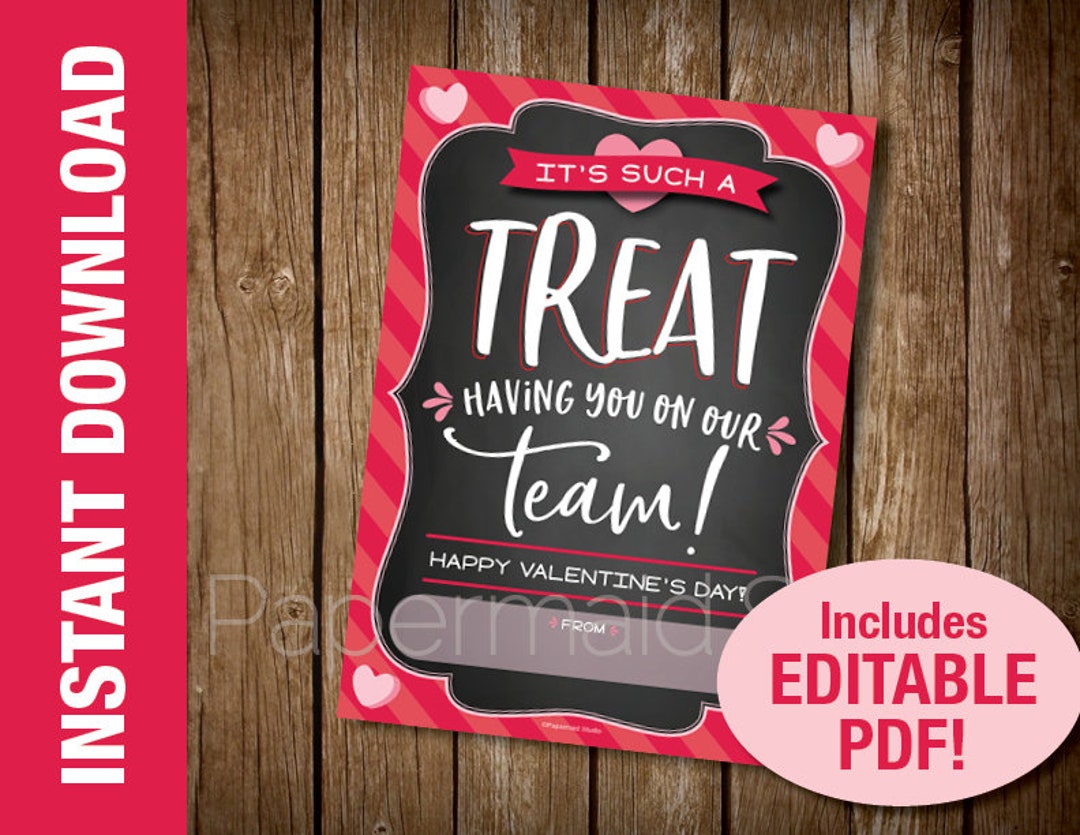 PRINTABLE Team Valentine Treat Card Editable Pdf - Valentine's Day Card ...