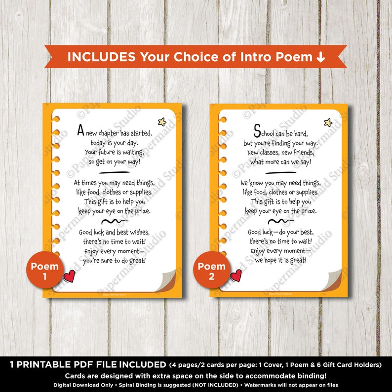 College Student Gift Card Book Printable Bundle - College Survival Kit ...