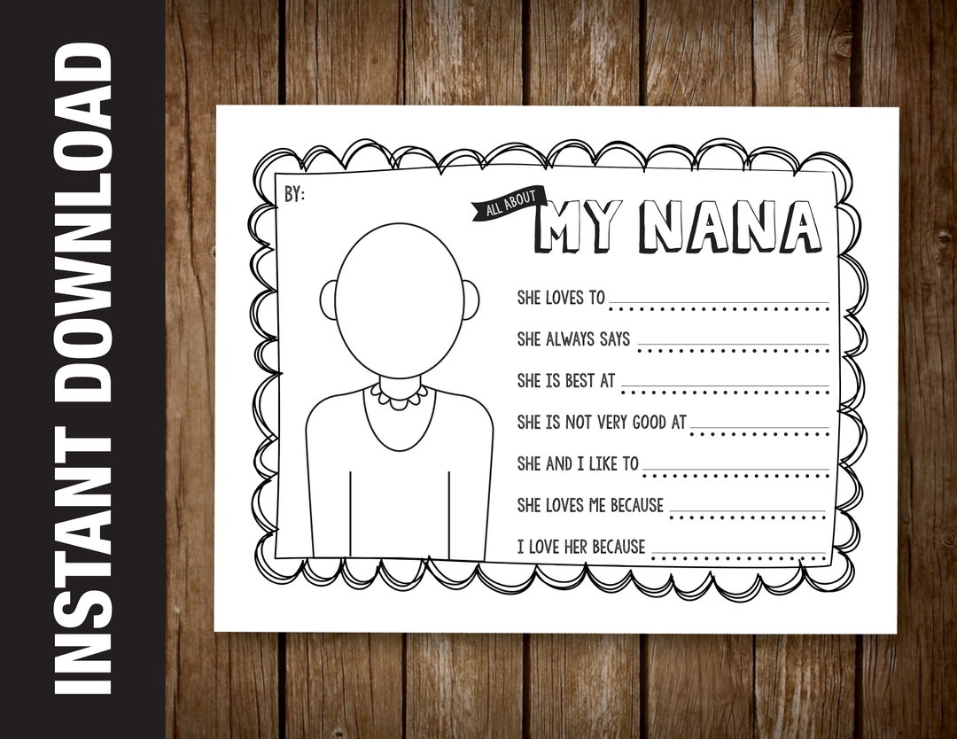 PRINTABLE Nana Portrait Coloring Sheet and Questionnaire Gift / Card ...