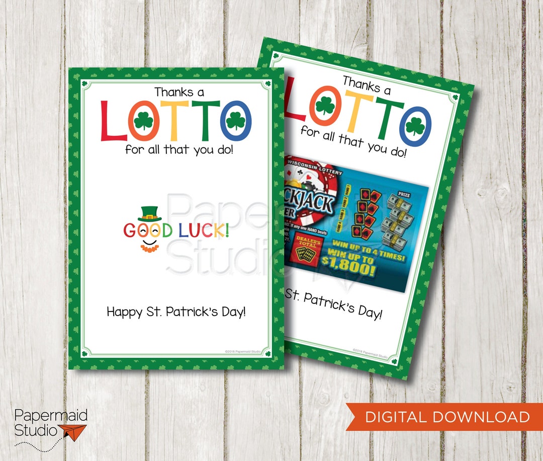 Lottery Ticket St. Patrick's Day Card - Thanks A Lotto Card - Teacher ...