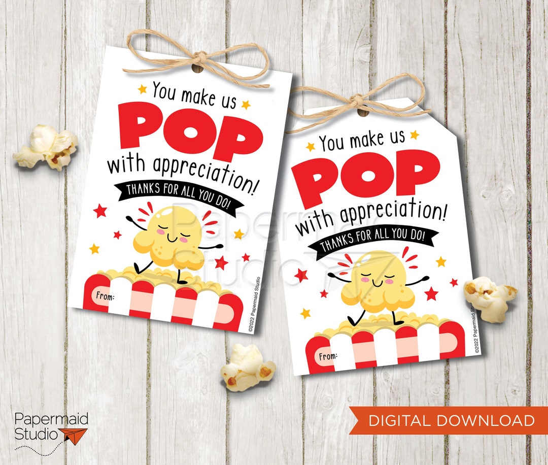 Teacher Appreciation Gift - Popcorn Teacher Appreciation Tag - Teacher ...