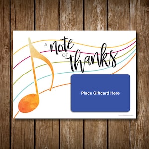 PRINTABLE Music Teacher Thank You Card -- Printable Music Teacher Gift ...