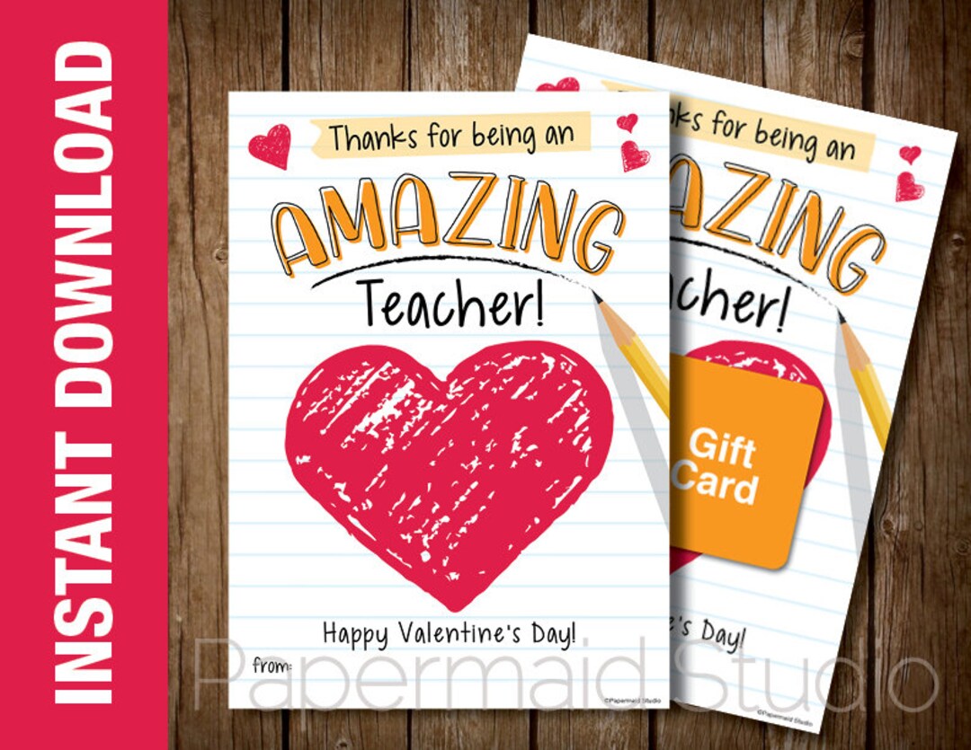 PRINTABLE Teacher Valentine Card -- Valentine's Day Card for Teacher ...