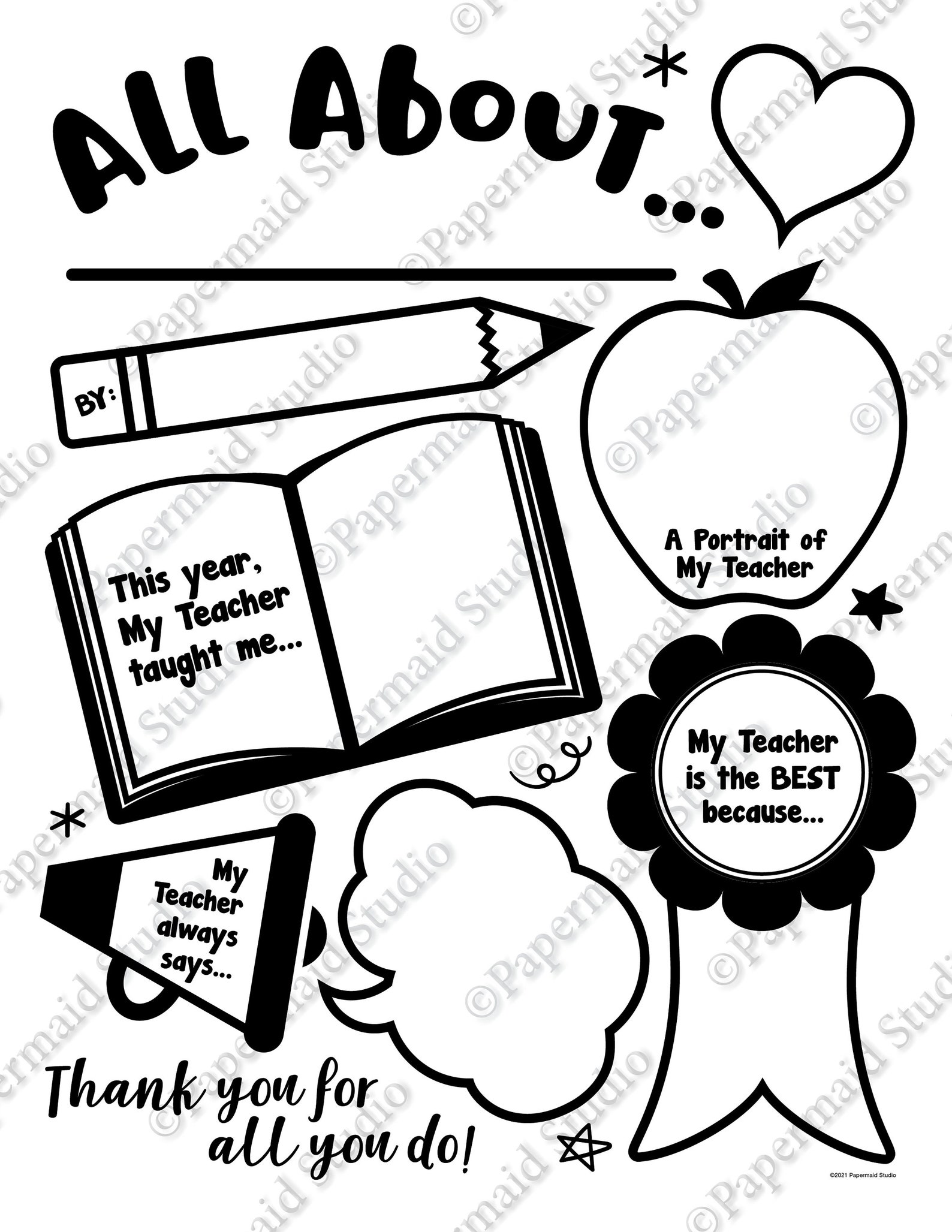 PRINTABLE All about my Teacher Thank You Card End of Year | Etsy