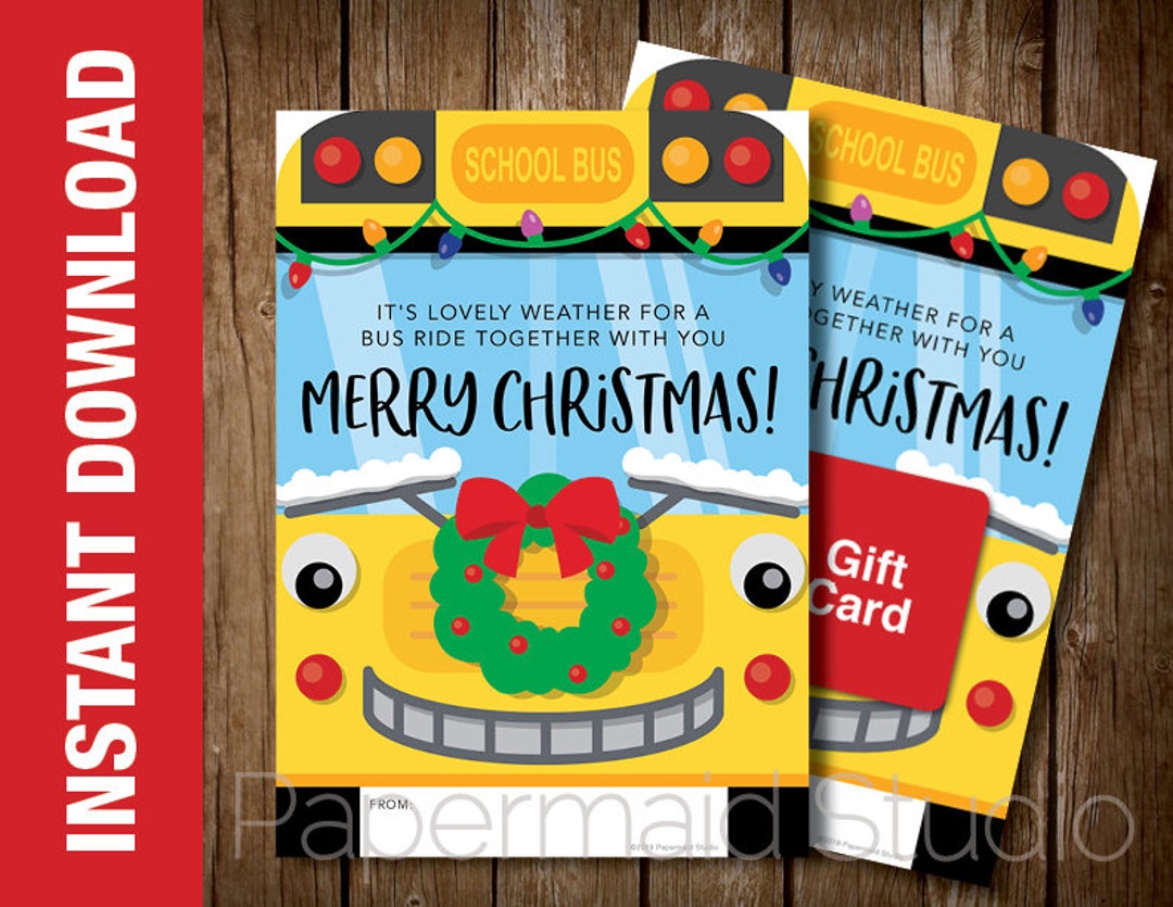 PRINTABLE Bus Driver Christmas Card Thank You Printable Bus Driver Gift ...