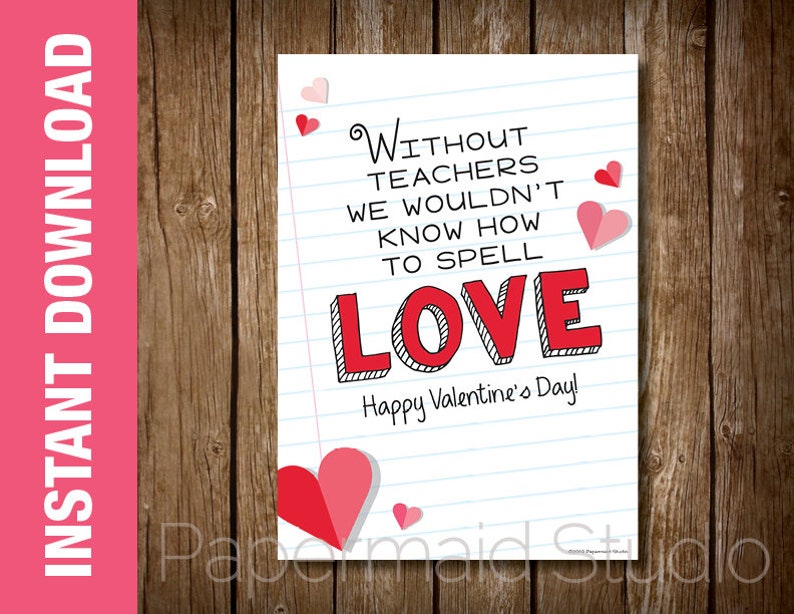 PRINTABLE Teacher Valentine Card -- Valentine's Day Card for Teacher ...