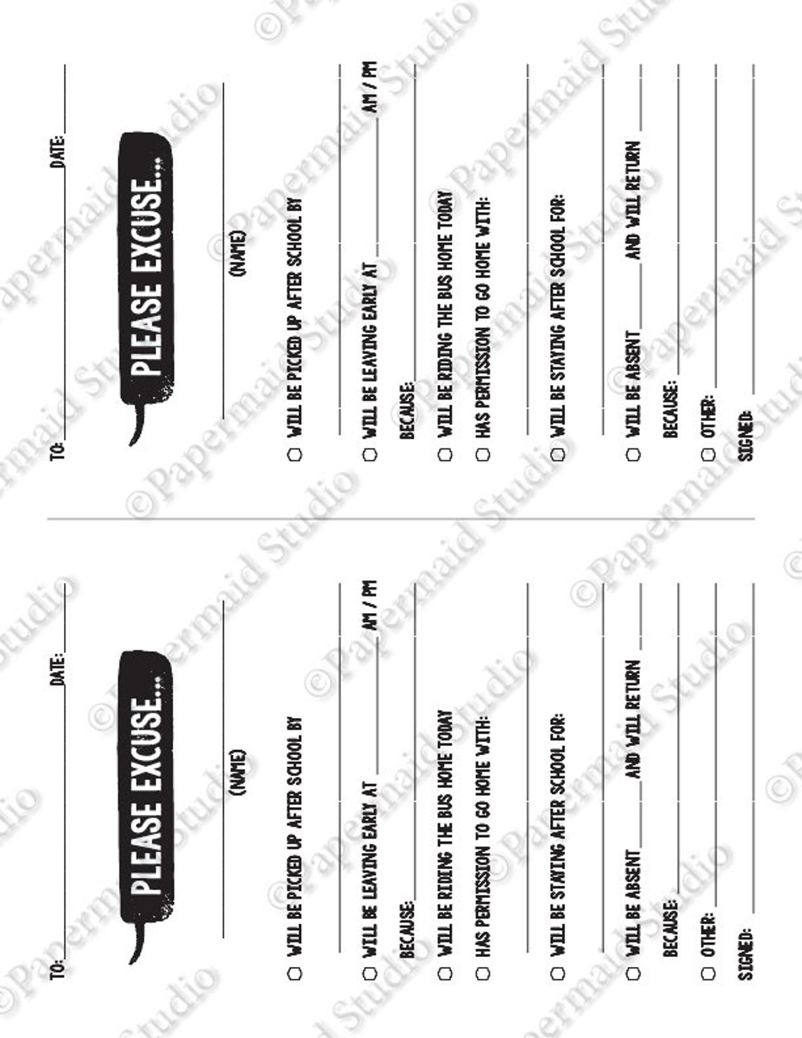 School Absence Note Printable Excuse Note for School | Etsy