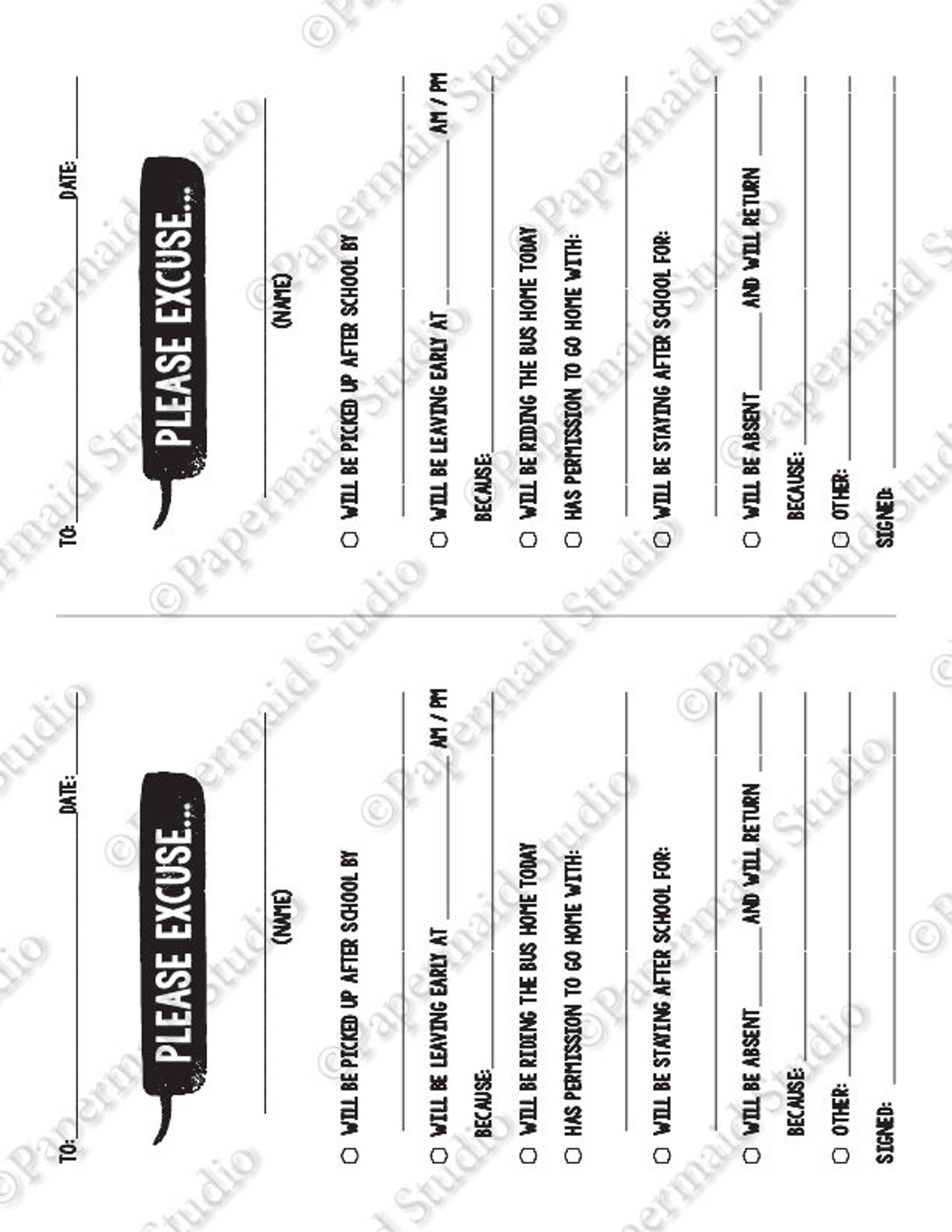 School Absence Note Printable Excuse Note for School | Etsy