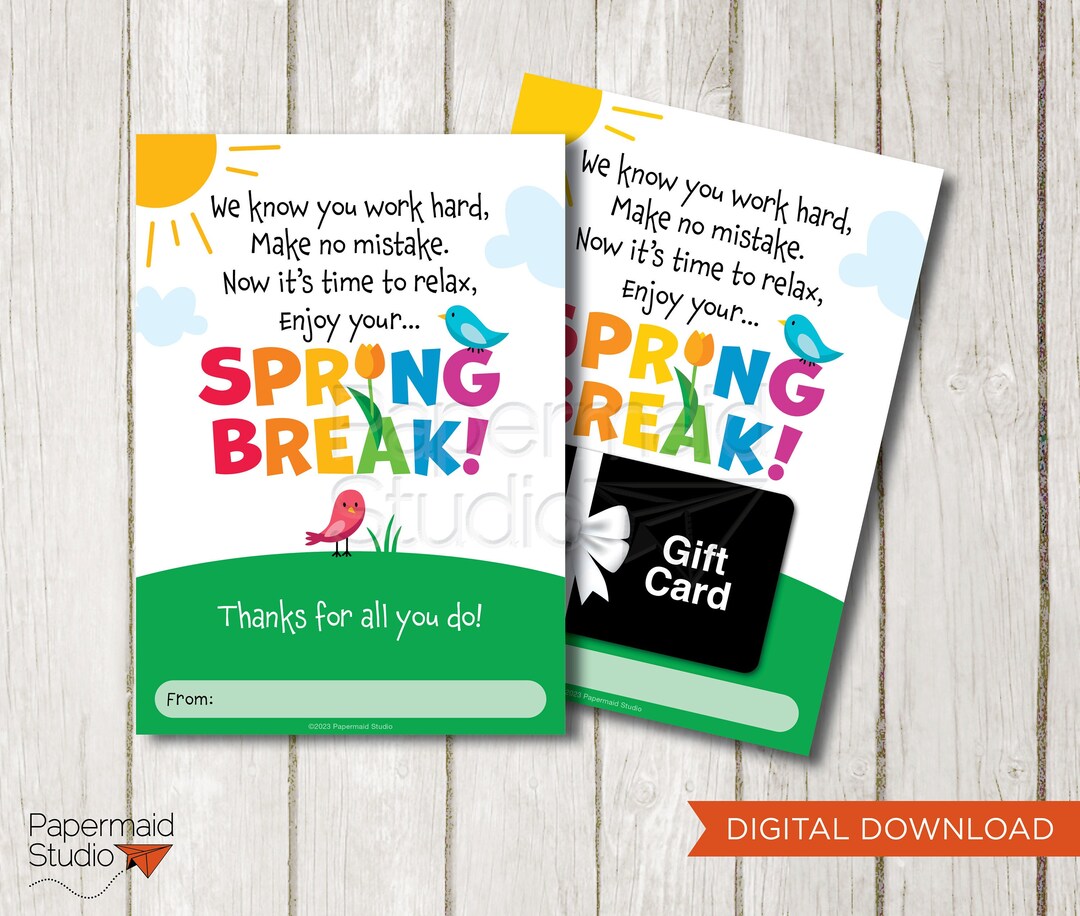 Teacher Spring Break Card - Daycare Easter Break Gift Card Holder ...