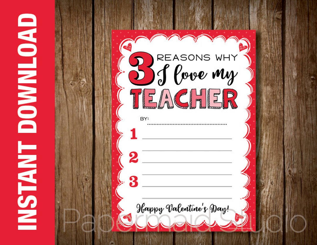 PRINTABLE Teacher Valentine's Day Card - Fill in the Blank Valentine ...