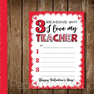 PRINTABLE Teacher Valentine's Day Card - Fill in the Blank Valentine ...