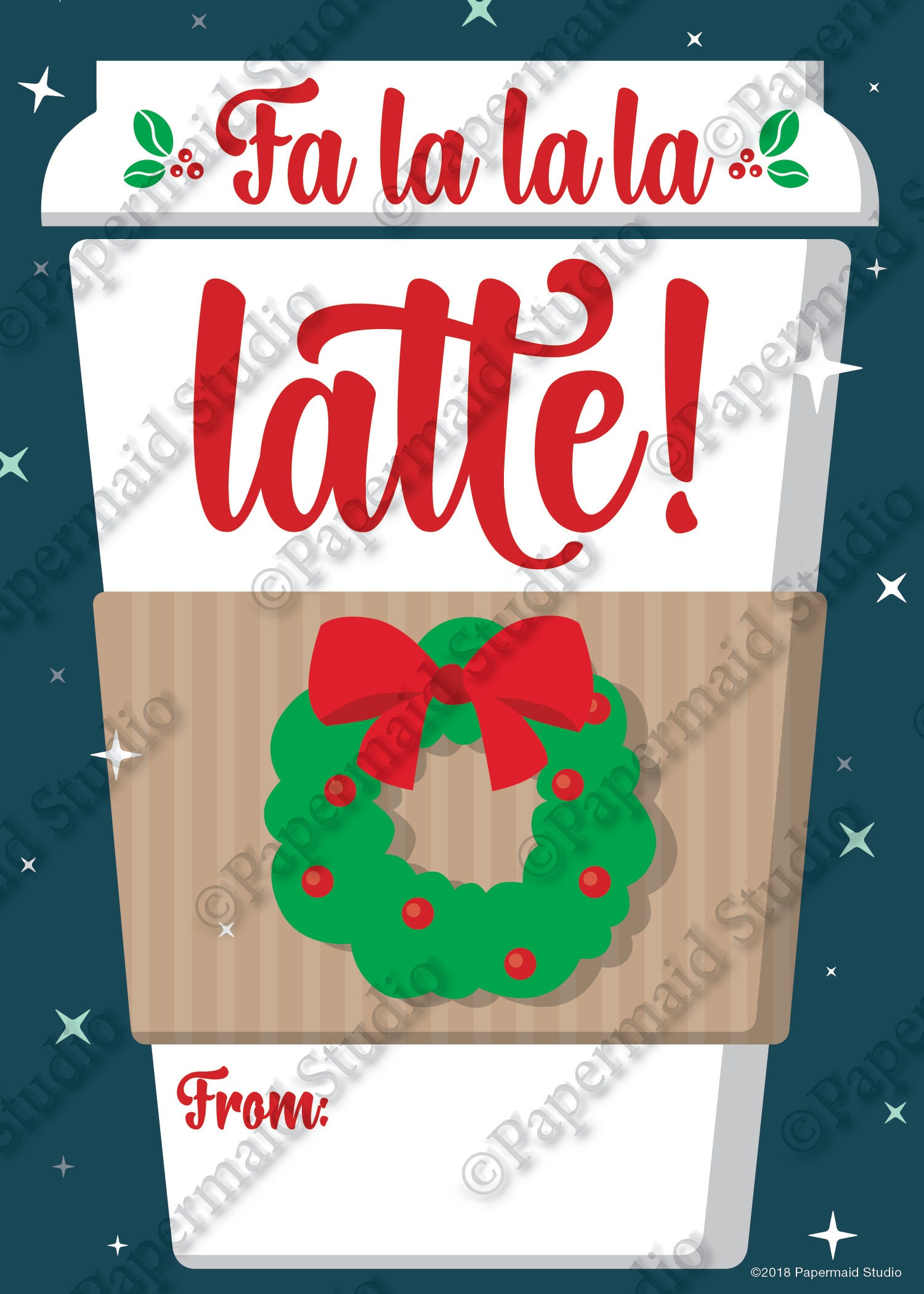 PRINTABLE Coffee themed Christmas Card Coffee Holiday Card | Etsy