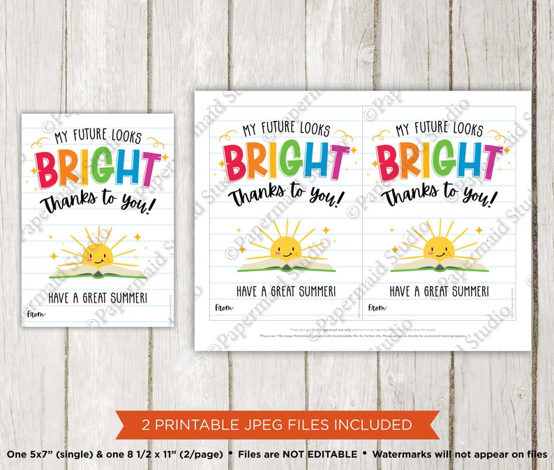 Teacher Thank You Card Printable - Last Day of School Teacher Gift Card ...